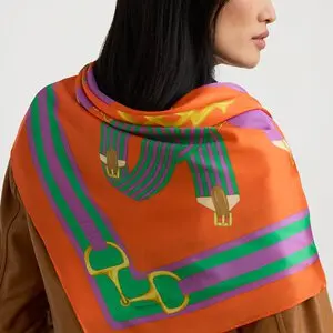 Ralph Lauren Equestrian-print Silk Square Scarf - Orange