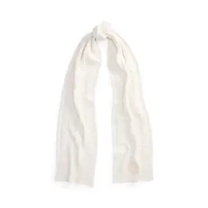 Ralph Lauren Embroidered-crest Cable-knit Scarf - Cream