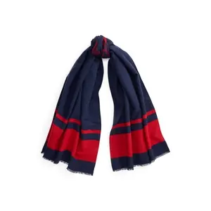 Ralph Lauren Two-tone Crest Jacquard Wrap Scarf - Navy/red