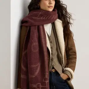 Ralph Lauren Fringe-trim Belting-motif Blanket Scarf - Garnet Multi
