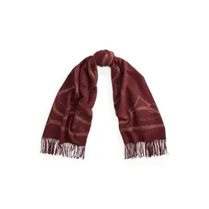 Ralph Lauren Fringe-trim Belting-motif Blanket Scarf - Garnet Multi