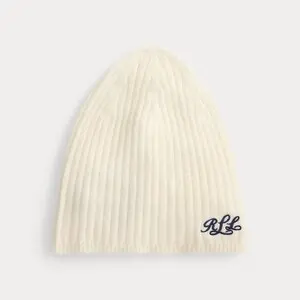 Ralph Lauren Embroidered-logo Ribbed Cashmere Beanie - Cream