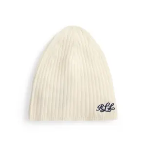 Ralph Lauren Embroidered-logo Ribbed Cashmere Beanie - Cream