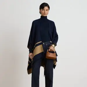 Ralph Lauren Two-tone Crest Jacquard Ruana - Navy/camel