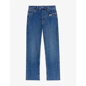 Maje Brooch-embellished Slim-fit Stretch-denim Jeans