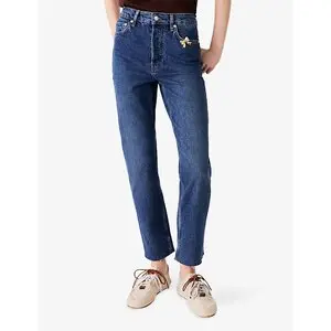 Maje Brooch-embellished Slim-fit Stretch-denim Jeans