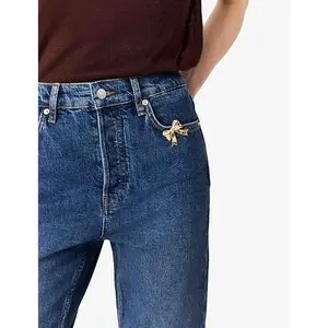 Maje Brooch-embellished Slim-fit Stretch-denim Jeans