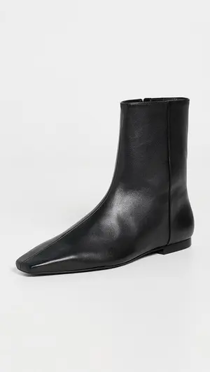 REFORMATION Remy Leather Flat Ankle Boots - Black Leather