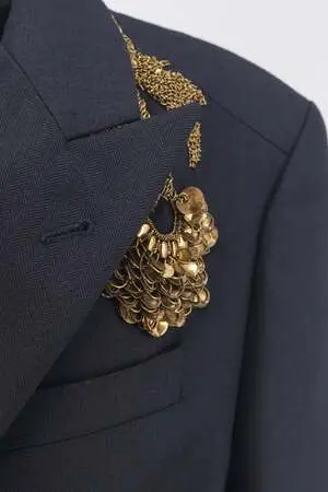 Dries Van Noten Barrysta Wool Blazer With Gold Embroidery - Blue