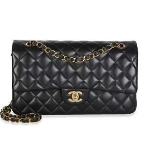 CHANEL Black Quilted Lambskin Medium Classic Double Flap Bag