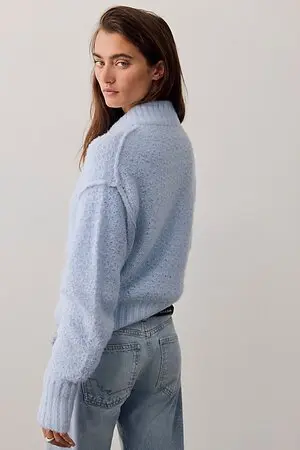 Free People Tucked Henley Pullover - Blue Snowflake Combo