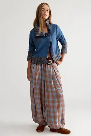 Free People We The Free Off Kilt Funnel-neck Wool Cardigen - Blue Flight Combo