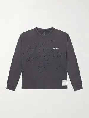Satisfy Logo-print Distressed Mothtech™ Waffle-knit Cotton T-shirt - Gray