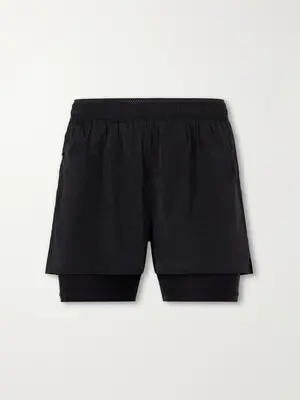 Literary Sport Myles Layered Shell And Stretch-jersey Running Shorts - Black