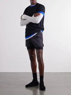 Literary Sport Myles Layered Checked Shell And Stretch-jersey Running Shorts