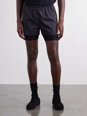 Literary Sport Myles Layered Checked Shell And Stretch-jersey Running Shorts