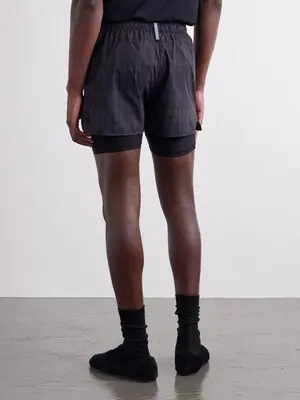 Literary Sport Myles Layered Checked Shell And Stretch-jersey Running Shorts