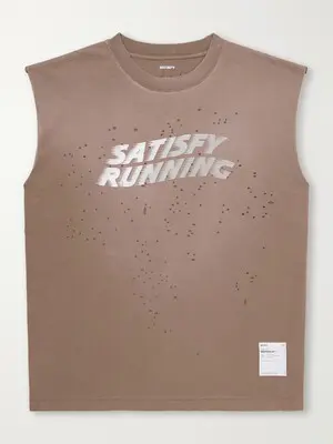 Satisfy Distressed Logo-print Mothtech™ Organic Cotton-jersey Tank Top - Brown
