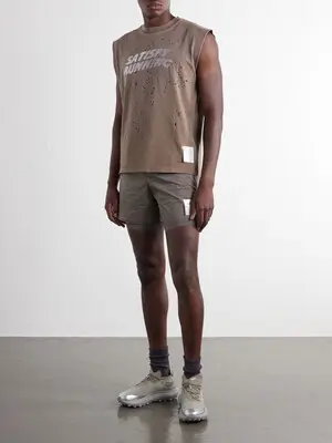Satisfy Distressed Logo-print Mothtech™ Organic Cotton-jersey Tank Top - Brown