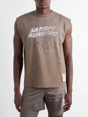 Satisfy Distressed Logo-print Mothtech™ Organic Cotton-jersey Tank Top - Brown