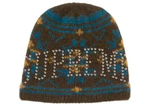 Supreme Studded Fair Isle Beanie - Olive