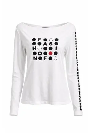 CONQUISTA Graphic Long-sleeve Cotton Top With Boat Neck