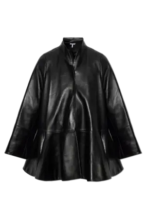 Loewe Leather Coat With Peplum - Black