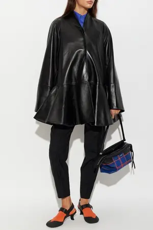 Loewe Leather Coat With Peplum