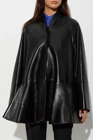 Loewe Leather Coat With Peplum