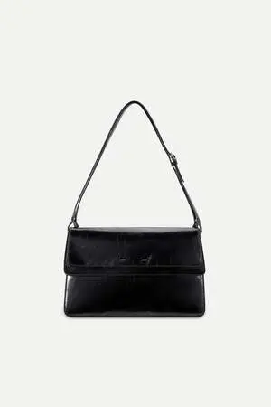 Fabrique Soft Rialto Double Flap Bag In Oiled Waxed Cowhide Leather - Black