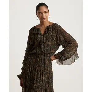 Ralph Lauren Paisley Ruffle-trim Georgette Maxidress