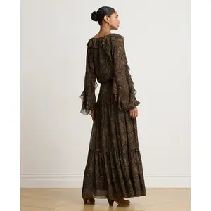 Ralph Lauren Paisley Ruffle-trim Georgette Maxidress