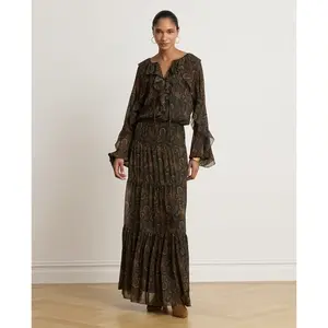 Ralph Lauren Paisley Ruffle-trim Georgette Maxidress