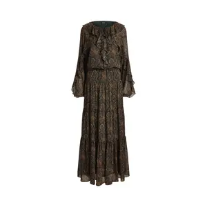 Ralph Lauren Paisley Ruffle-trim Georgette Maxidress
