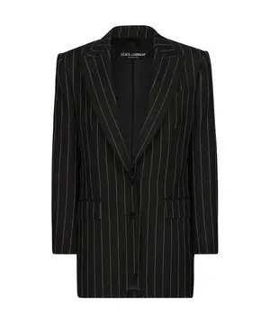 Dolce & Gabbana Pinstripe Padded-shoulder Blazer - Black