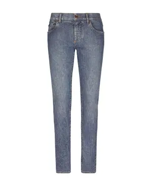 Dolce & Gabbana Logo-patch Slim-fit Jeans - Gray