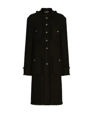 Dolce & Gabbana Tweed Buttoned Coat - Black