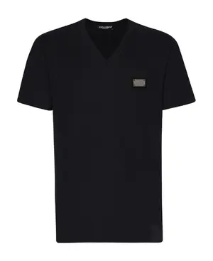Dolce & Gabbana Dolce Gabbana Logo Patch V-neck T-shirt