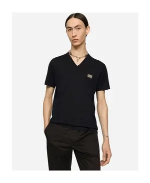 Dolce & Gabbana Dolce Gabbana Logo Patch V-neck T-shirt