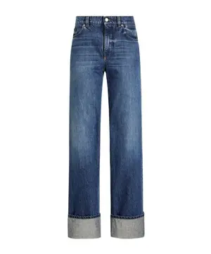 Dolce & Gabbana Dolce Gabbana Logo Plaque Turn-up Hem Jeans - Blue