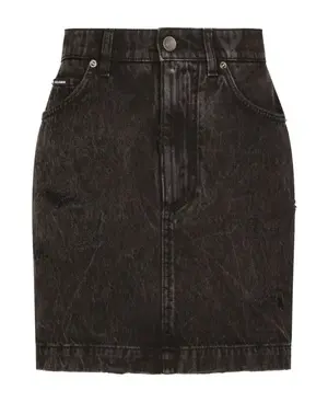 Dolce & Gabbana Dolce Gabbana Logo Patch Washed Denim Mini Skirt - Black