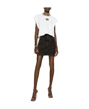 Dolce & Gabbana Dolce Gabbana Logo Patch Washed Denim Mini Skirt