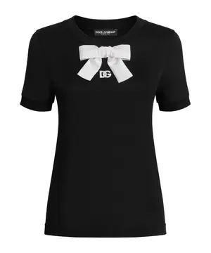Dolce & Gabbana Dolce Gabbana Bow Detailed Jersey T-shirt - Black