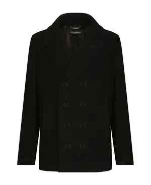 Dolce & Gabbana Dolce Gabbana Branded Tag Double-breasted Pea Coat - Black