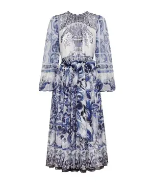 Dolce & Gabbana Majolica-print Silk Midi Dress - Gray