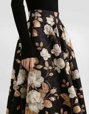 Dolce & Gabbana Dolce Gabbana Rose Printed Pleated Midi Skirt