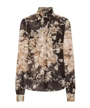 Dolce & Gabbana Dolce Gabbana Rose Printed Chiffon Shirt - Nude
