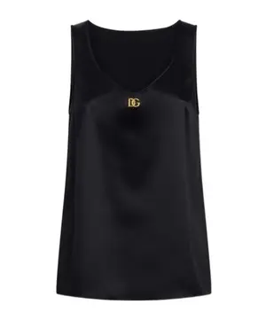 Dolce & Gabbana Dolce Gabbana Logo Plaque Sleeveless Top - Black