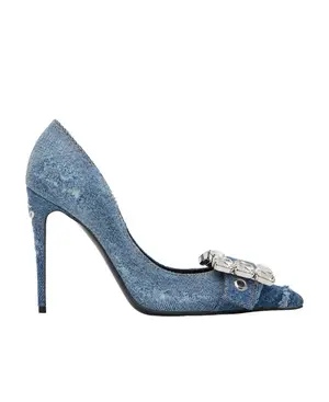 Dolce & Gabbana Dolce Gabbana Crystal-embellished Pointed-toe Denim Pumps - Blue
