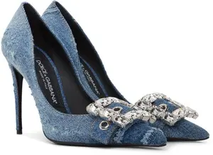 Dolce & Gabbana Dolce Gabbana Crystal-embellished Pointed-toe Denim Pumps